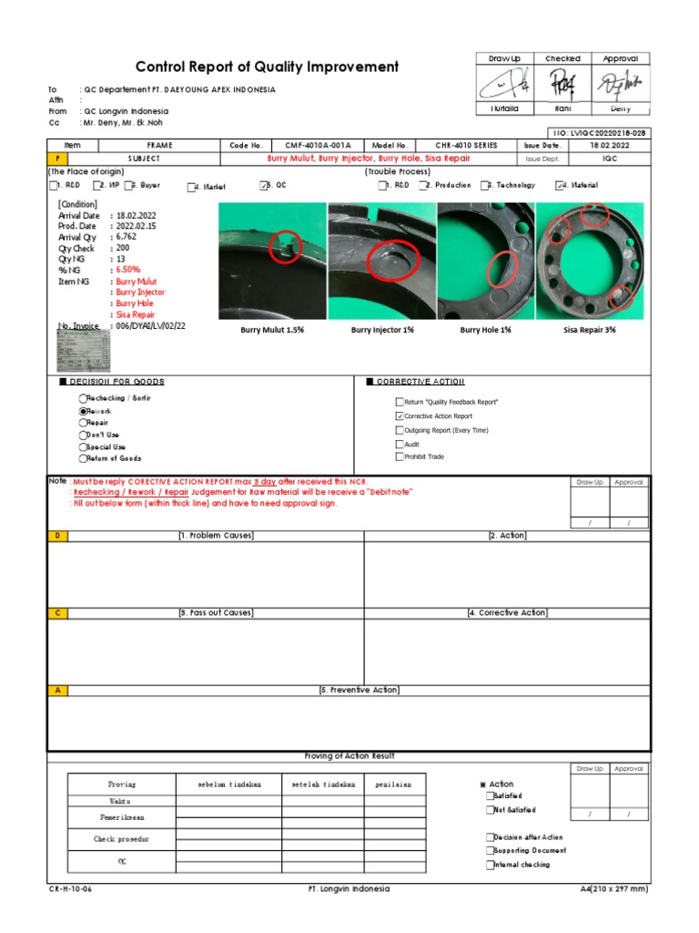 NCR - CMF-4010A-001A - NG Burry Mulut, Burry Injector, Burry Hole, Sisa ...