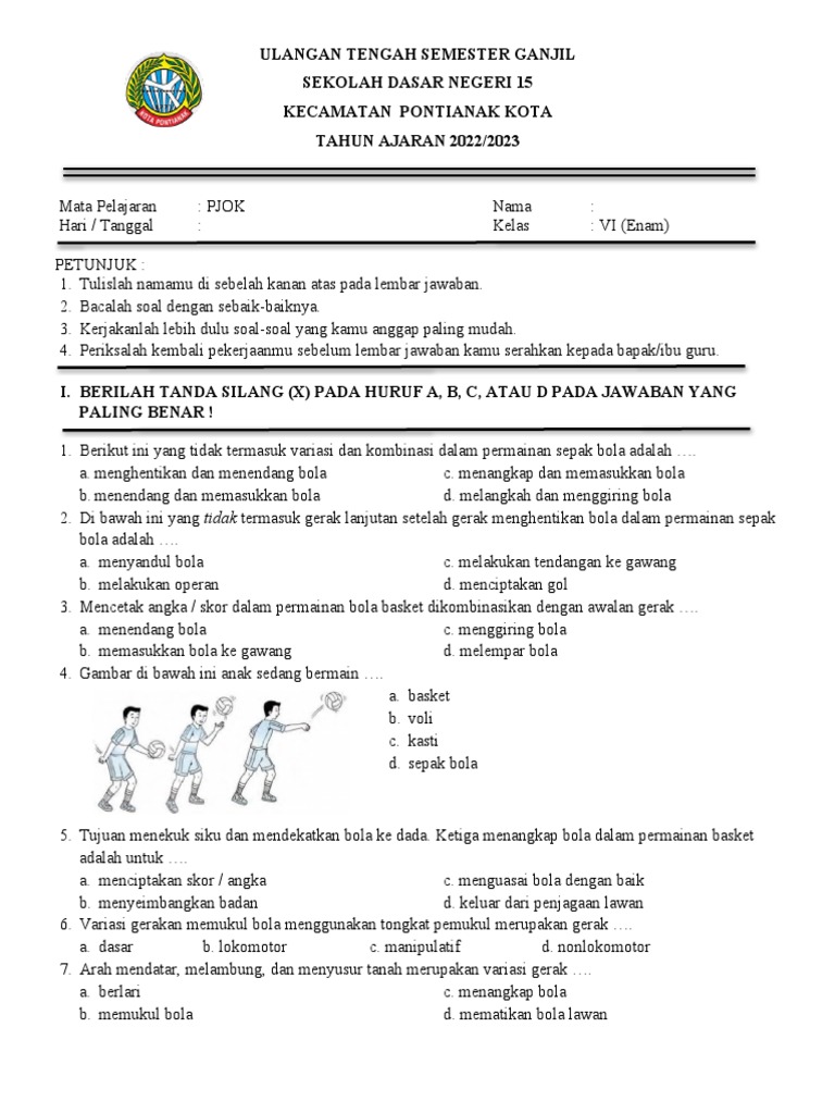 Uts Ganjil Pjok KLS 6 | PDF