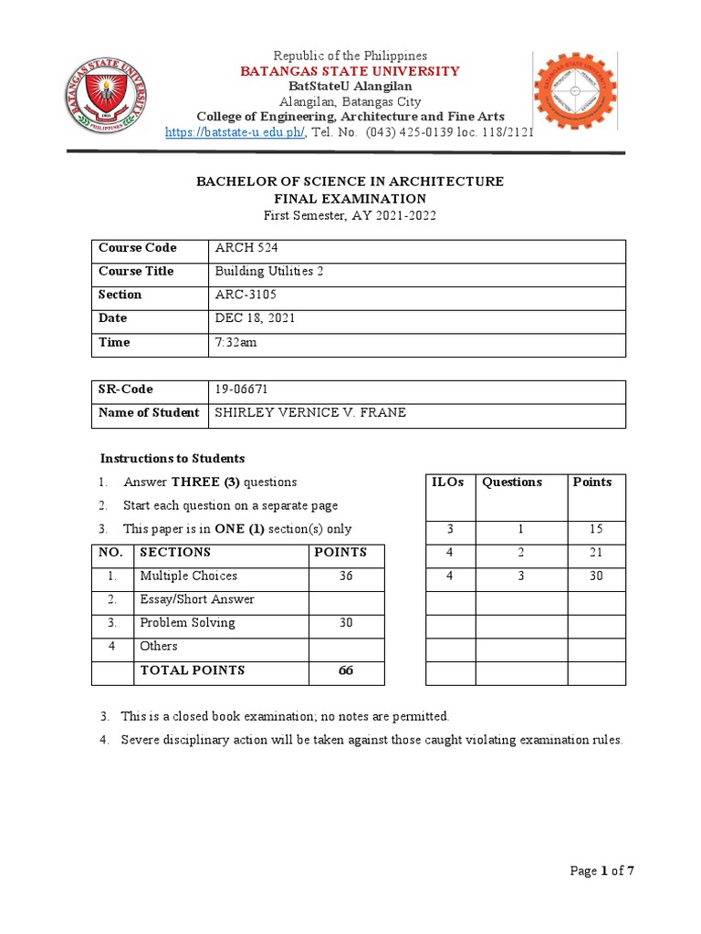 Final Exam | PDF | Thermal Insulation | Applied And Interdisciplinary ...
