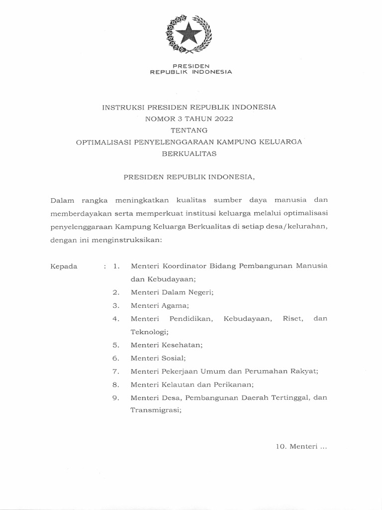 Instruksi Presiden Nomor 3 Tahun 2022 | PDF Instruksi Presiden Nomor 3 Tahun 2022 | PDF