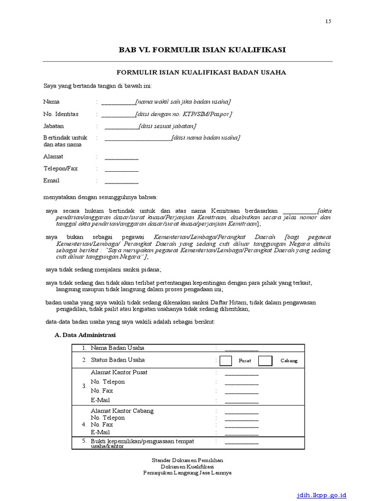 B. Formulir Isian Kualifikasi | PDF