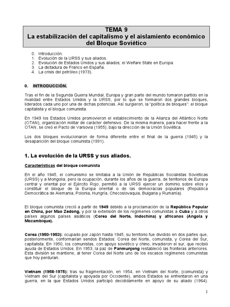 TEMA 9 - La Estabilización Del Capitalismo y El Aislamiento Económico Del Bloque S | PDF ...