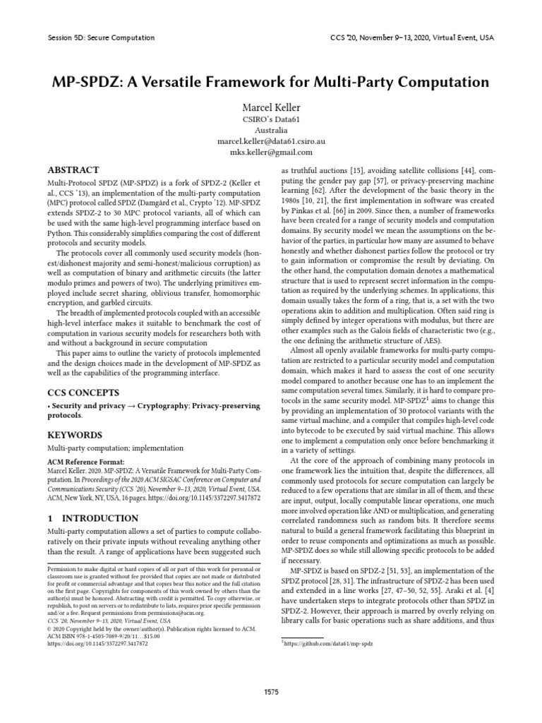MP SPDZ | PDF | Cryptography | Computing