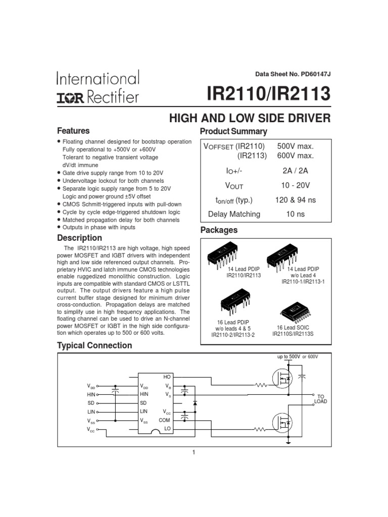 IR2110/IR2113 high and low side driver datasheet | PDF | Logic Gate | Cmos