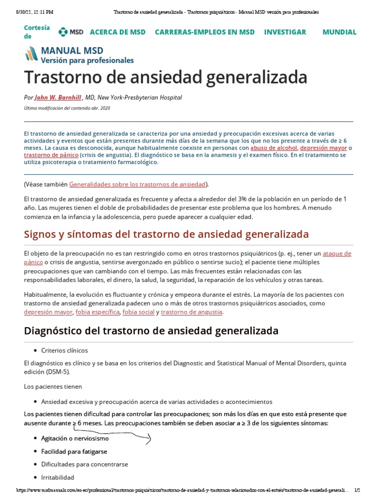 Sintomatologia DSM 5 | PDF | Trastorno de ansiedad | Trastorno de ansiedad generalizada