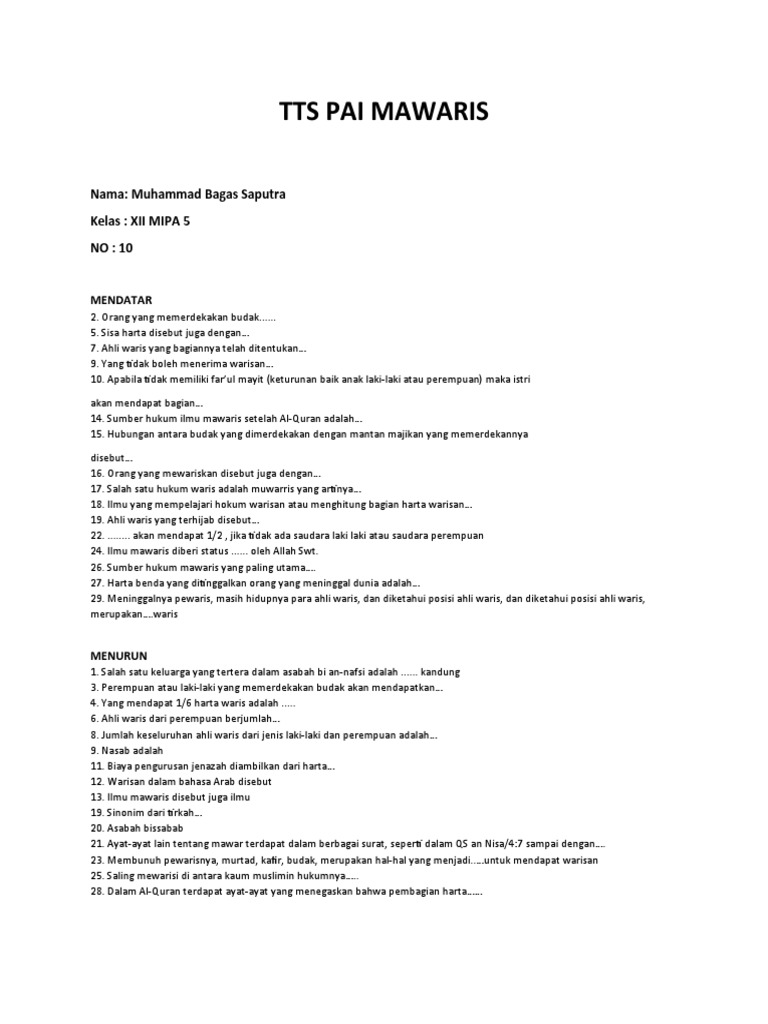 Tts Pai Mawaris Bagas | PDF | Agama & Spiritualitas
