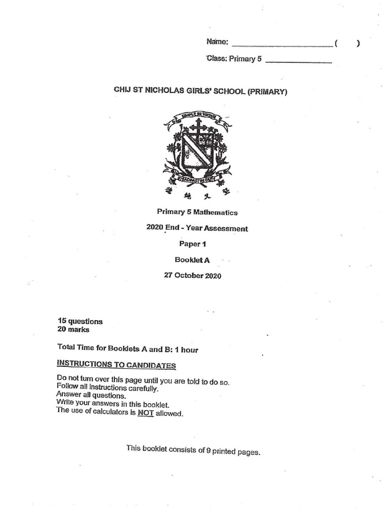 P5 Maths SA2 2020 ST Nicholas Exam Papers | PDF