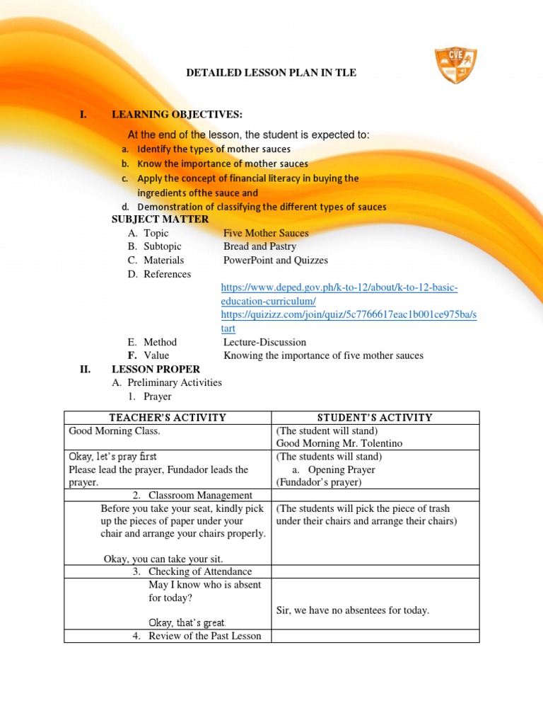 DETAILED-LESSON-PLAN-IN-TLE-10.. | PDF | Sauce | Food And Drink