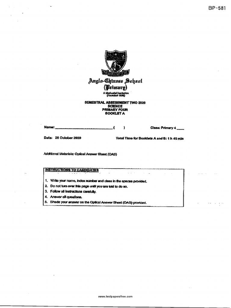 P4 Science 2020 SA2 ACS Primary | PDF