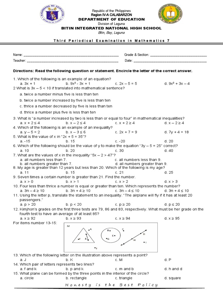 Math 7 3rd Grading Periodical Exam | PDF | Polygon | Angle