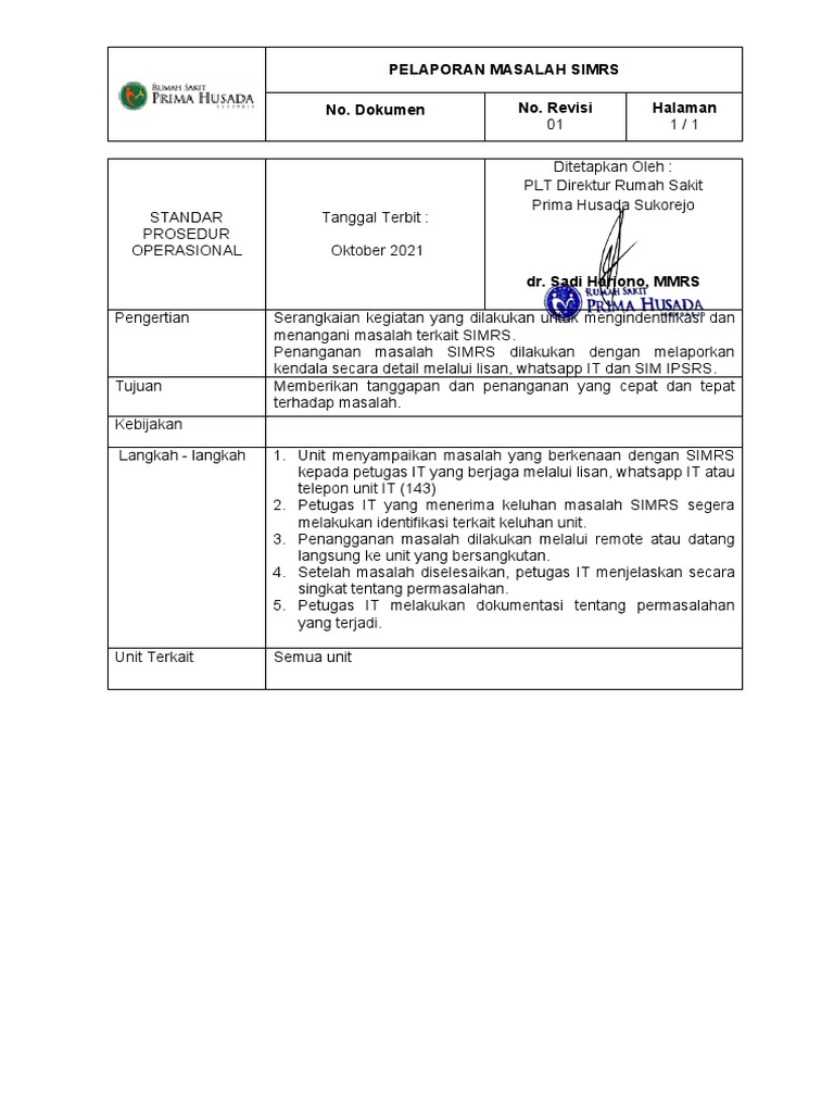 Pelaporan Masalah SIMRS | PDF