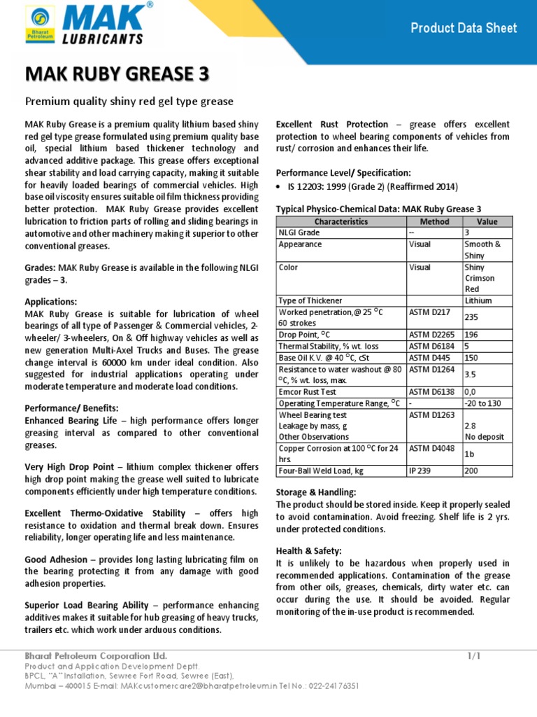 MAK Ruby Grease 3 | PDF | Chemical Substances | Mechanical Engineering