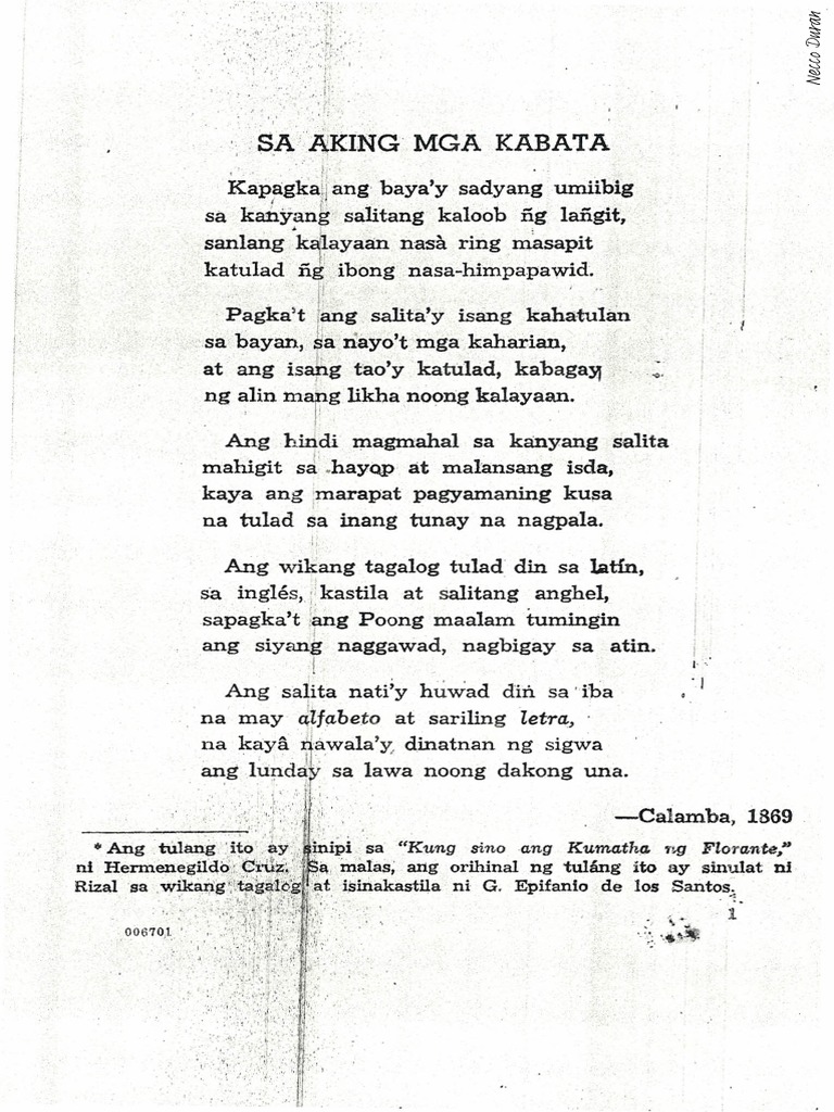 Mga Tula Ni Rizal | PDF Mga Tula Ni Rizal | PDF
