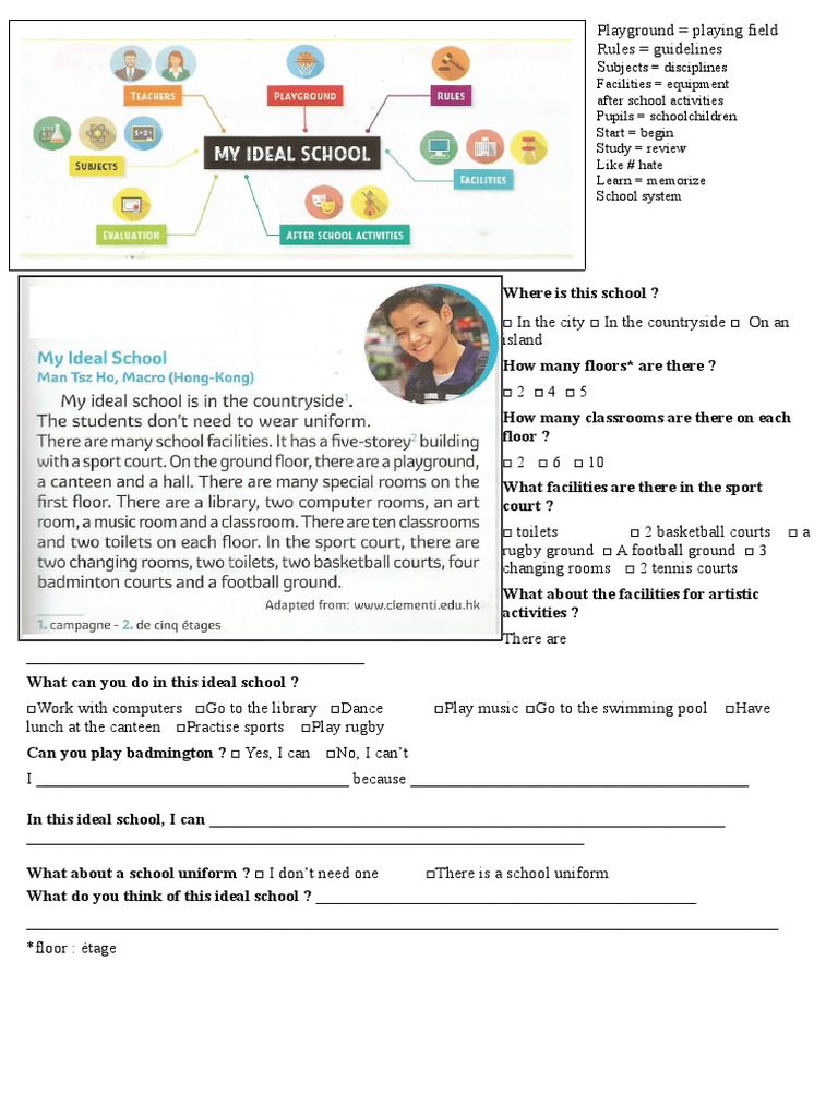 My Ideal School Worksheet | PDF | Leisure Activities