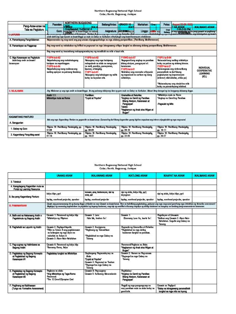 1 DLL IN FILIPINO 10. Aralin 1.1 | PDF