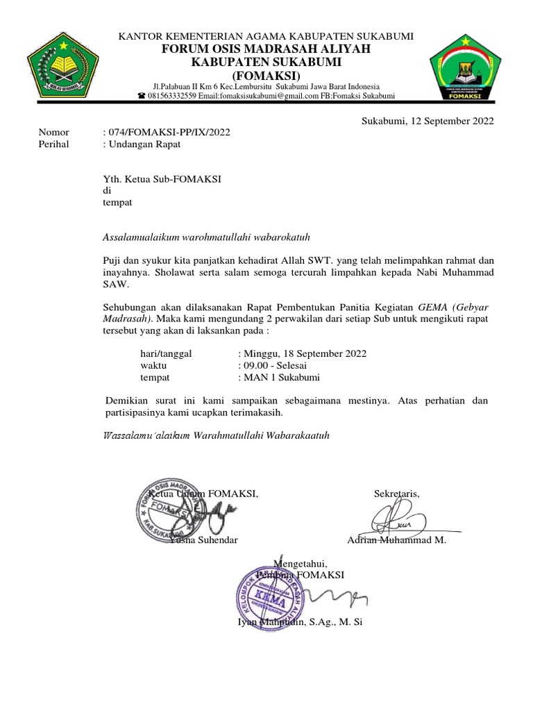 Undangan Rapat GEMA Ketua Sub-1 | PDF
