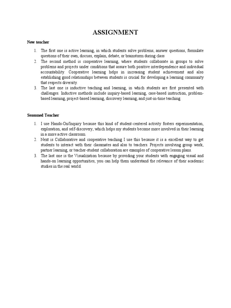 Assignment! (New Teacher vs. Seasoned Teacher) | PDF Assignment! (New Teacher vs. Seasoned Teacher) | PDF