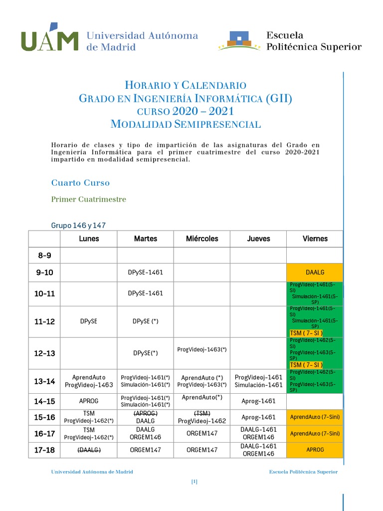 Horario-Calendario GII C4-G146y147 1c 2020-2021 (Semipresencial ...