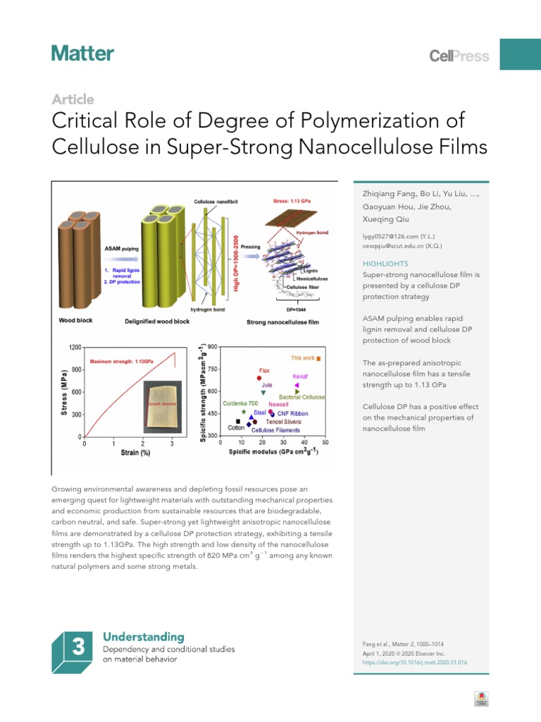 Critical Role of Degree of Polymerization of | PDF | Cellulose | Wood
