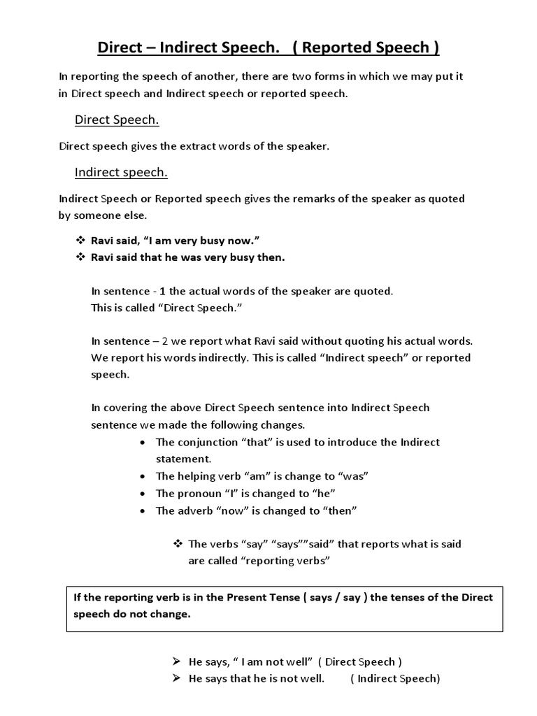 Direct and Indirect Speech Guide for Grade 9 | PDF | Languages ...