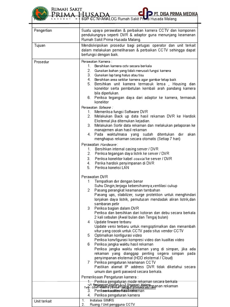 SOP-Pemeliharaan-CCTV ANALOG | PDF