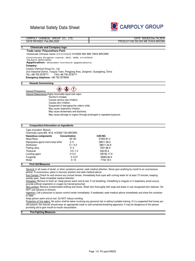 Msds h1d502 Ws WB Teaks Brown | PDF | Waste Management | Firefighting