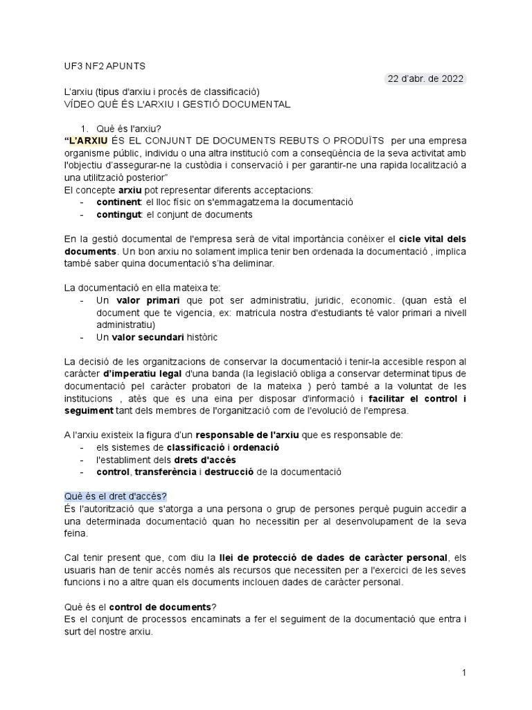 Uf3 NF2 Apunts Comunicació I Atenció Al Client Procés D'arxivament | PDF