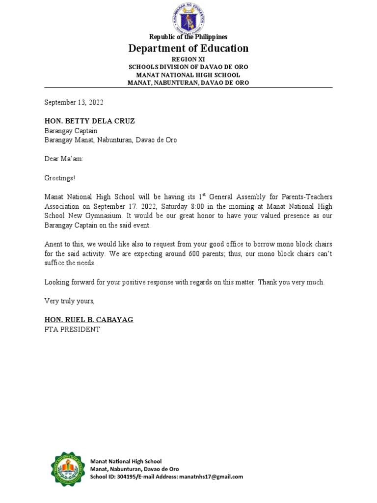 Invitation to the Barangay Captain for the 1st General Assembly of the ...