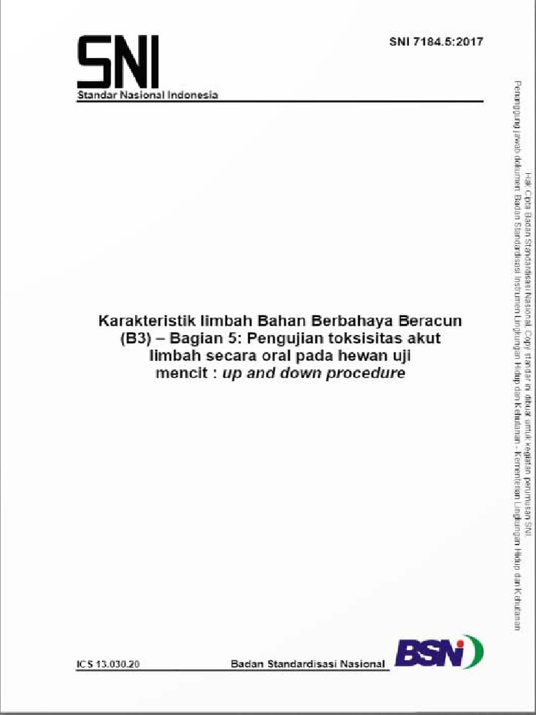 SNI 7184.5.2017 Tentang Karakteristik Limbah Bahan Berbahaya Beracun ...