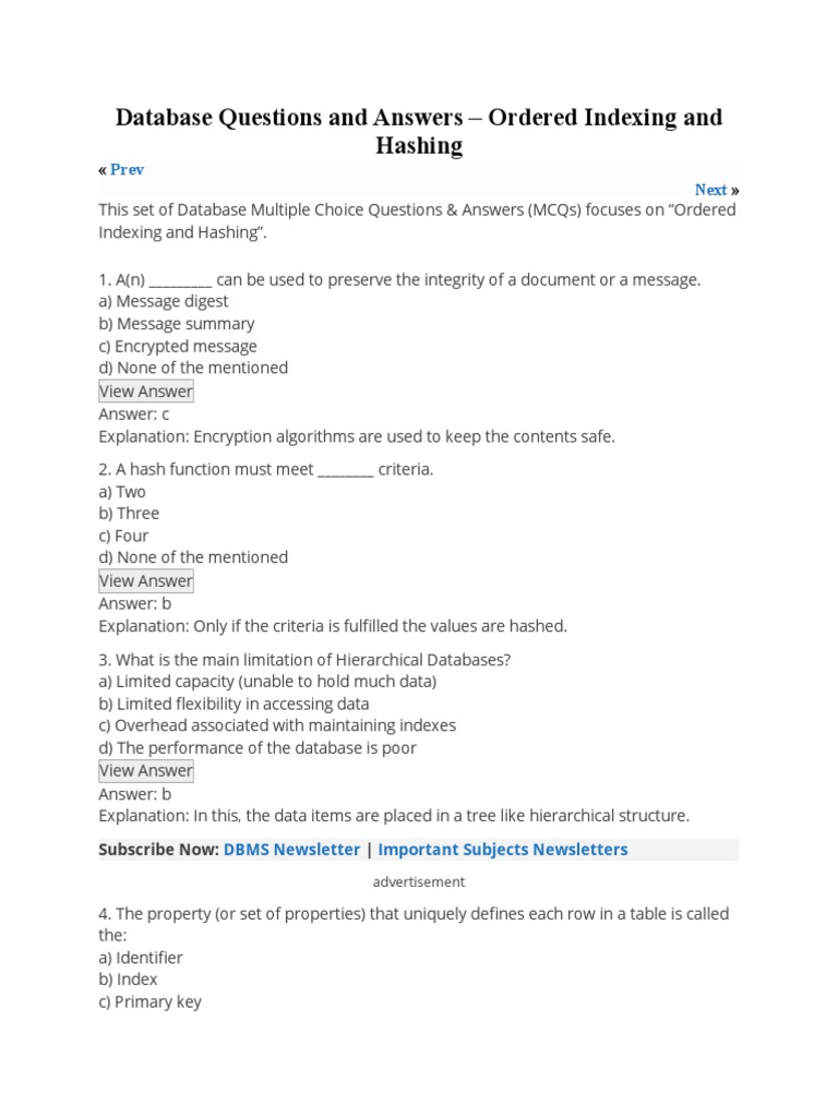 Database Questions And Answers Download Free Pdf Databases Relational Database