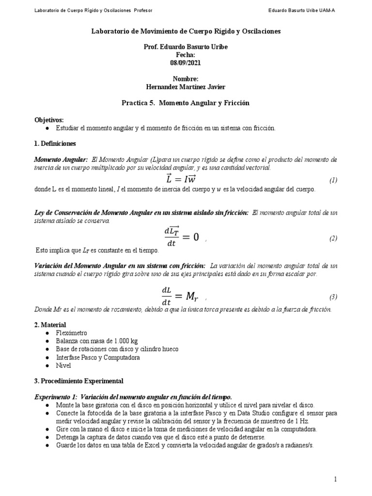 Estudio del Momento de Fricción | PDF | Fricción | Momento angular