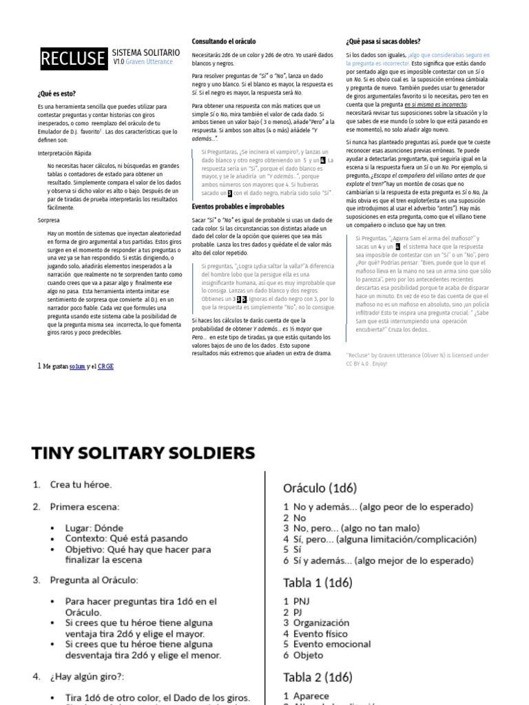 PDF RECLUSE Sistema en Solitario | PDF