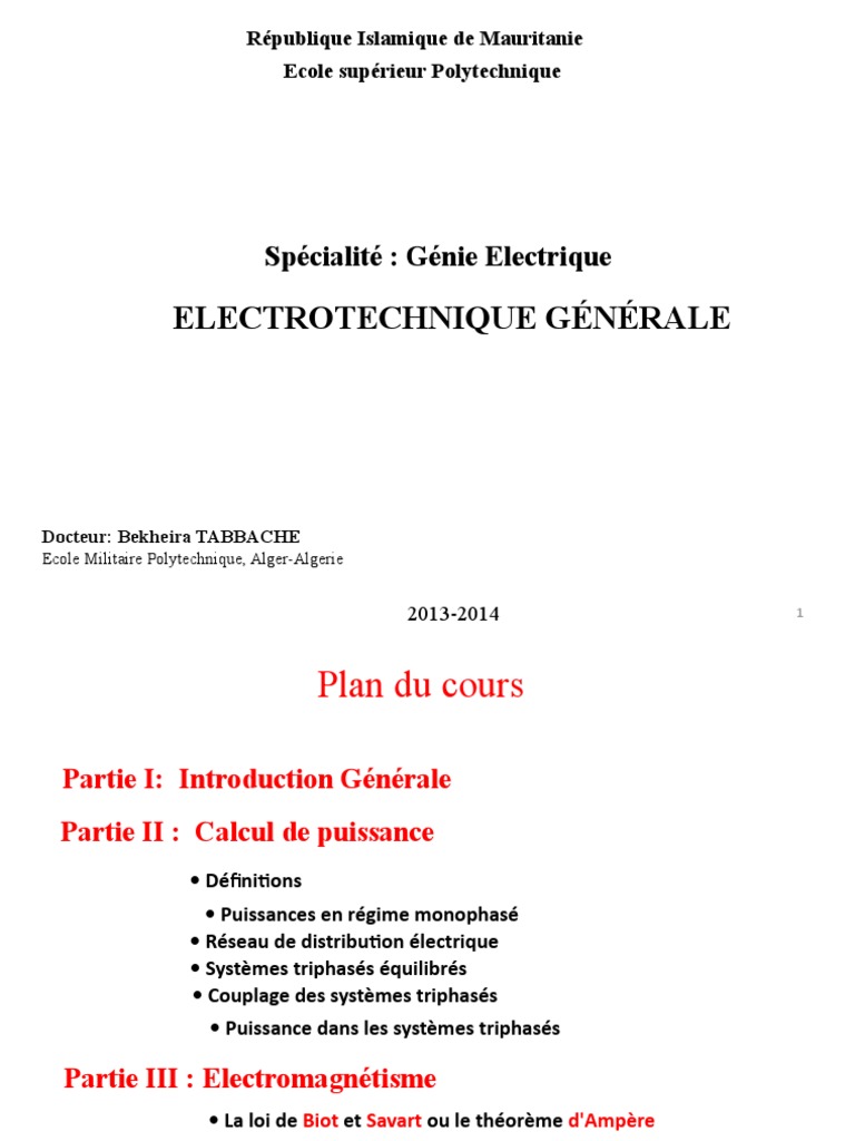 Cours Electrotechnique | PDF | Champ magnétique | Puissance (physique)