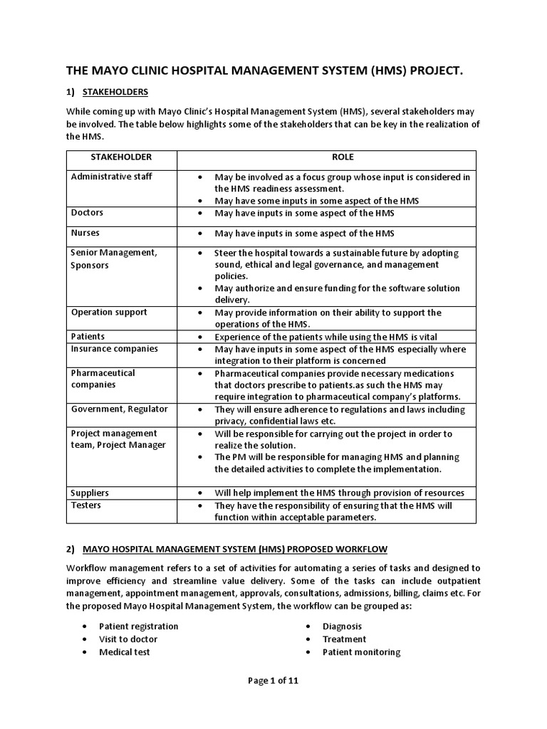 02 - Hospital Management System Project - Mayo Clinic (Writeup) | PDF ...