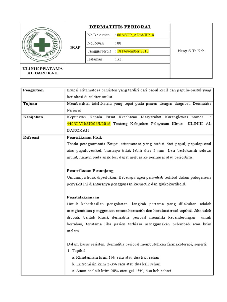SOP - Dermatitis Perioral 144 Penyakit | PDF