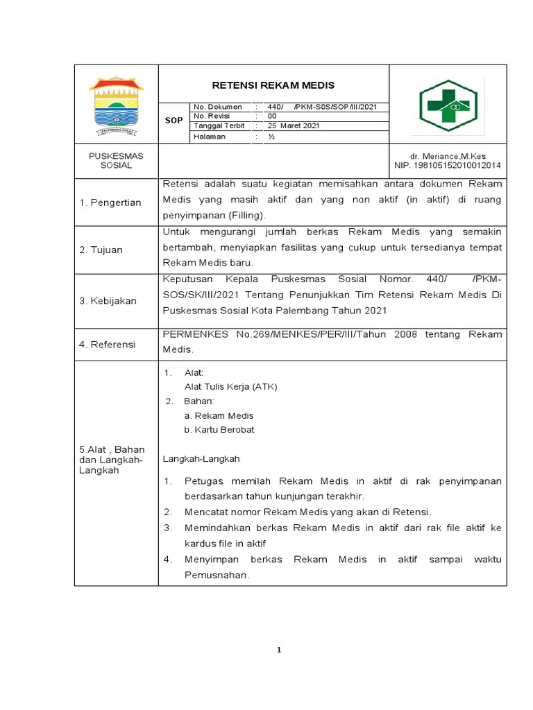 Sop Retensi Rekam Medis | PDF | Pengelolaan Keuangan & Uang | Kesehatan ...