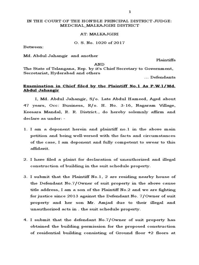 Chief Affidavit for Demolition Suit | PDF | Lawsuit | Complaint