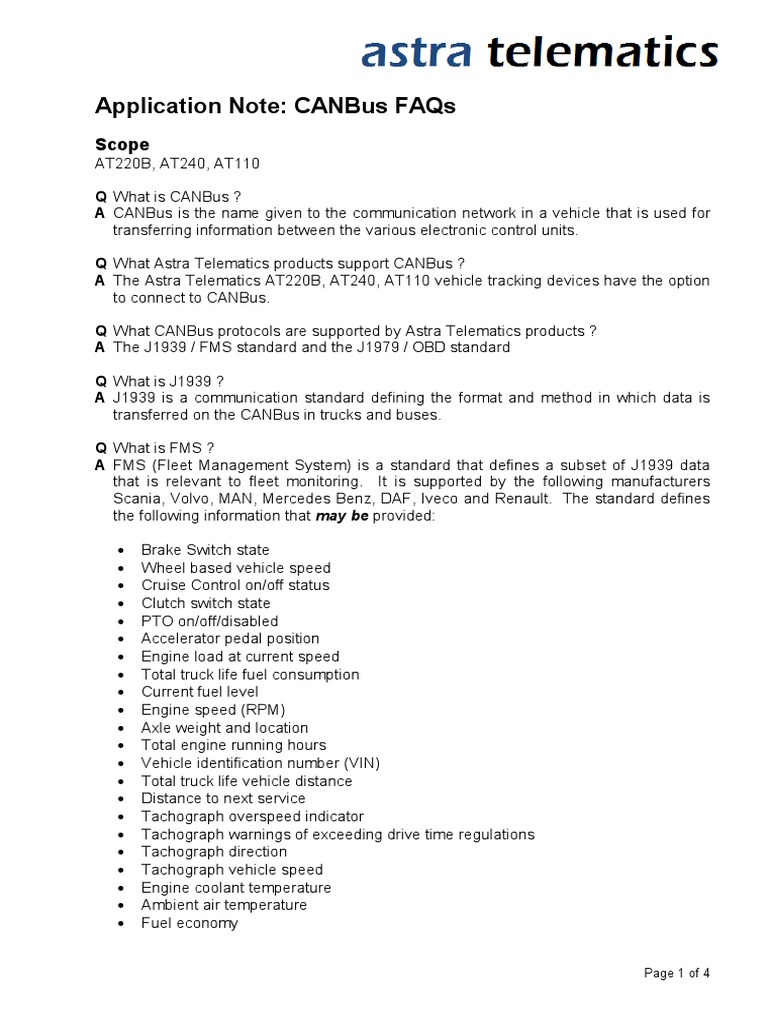 Appnote Canbus Faqs | PDF | Motor Vehicle | Transport