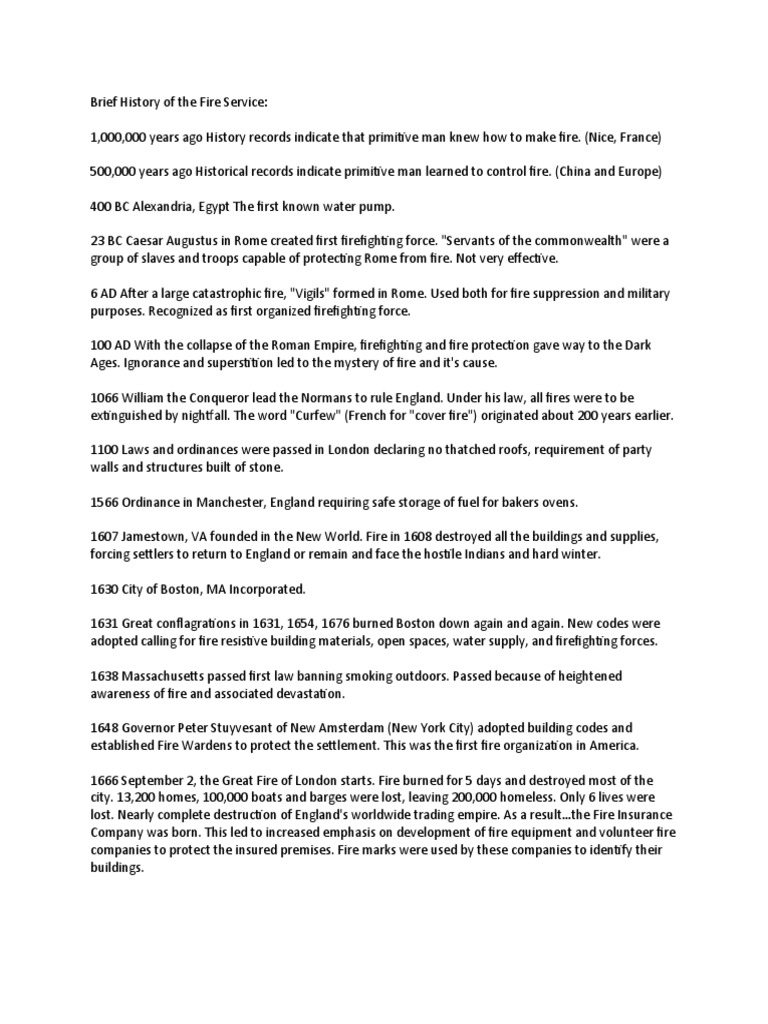 Brief History of Fire Service | PDF | Firefighting | Fires