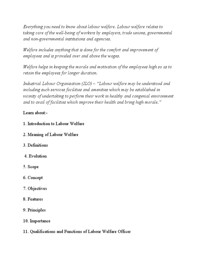 Understanding Labour Welfare Concepts | PDF | Employment | Labour Economics
