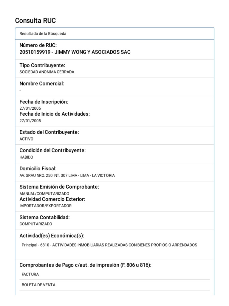 SUNAT - Consulta RUC | PDF
