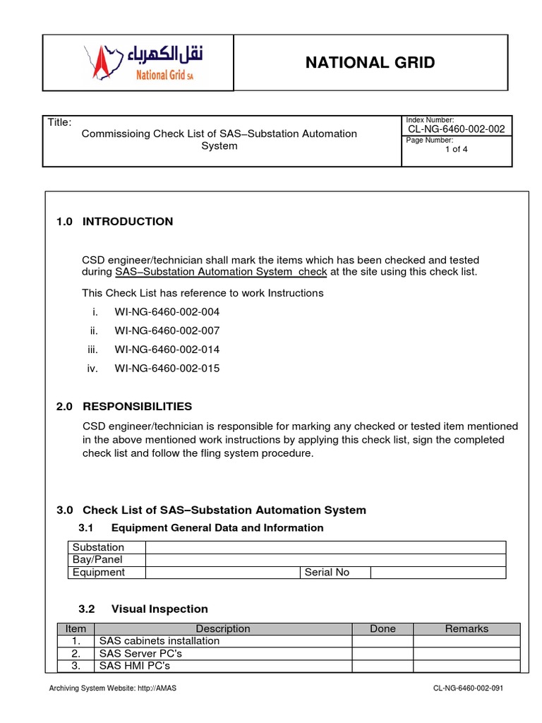 CL-NG-6460-002-002 Check List of SAS-Substation Automation System | PDF ... CL-NG-6460-002-002 Check List of SAS-Substation Automation System | PDF ...