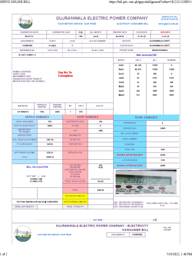Gepco Online Bill | PDF | Fee | Taxes