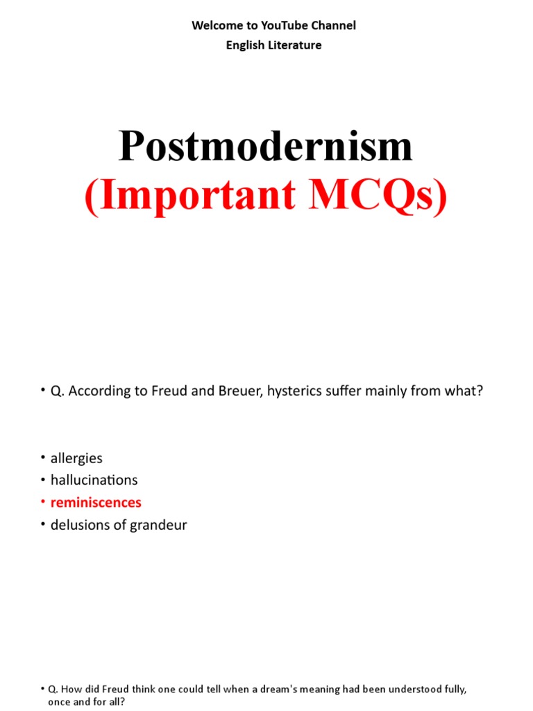 Psychoanalysis Literary Theory Multiple Choice Questions | PDF ...