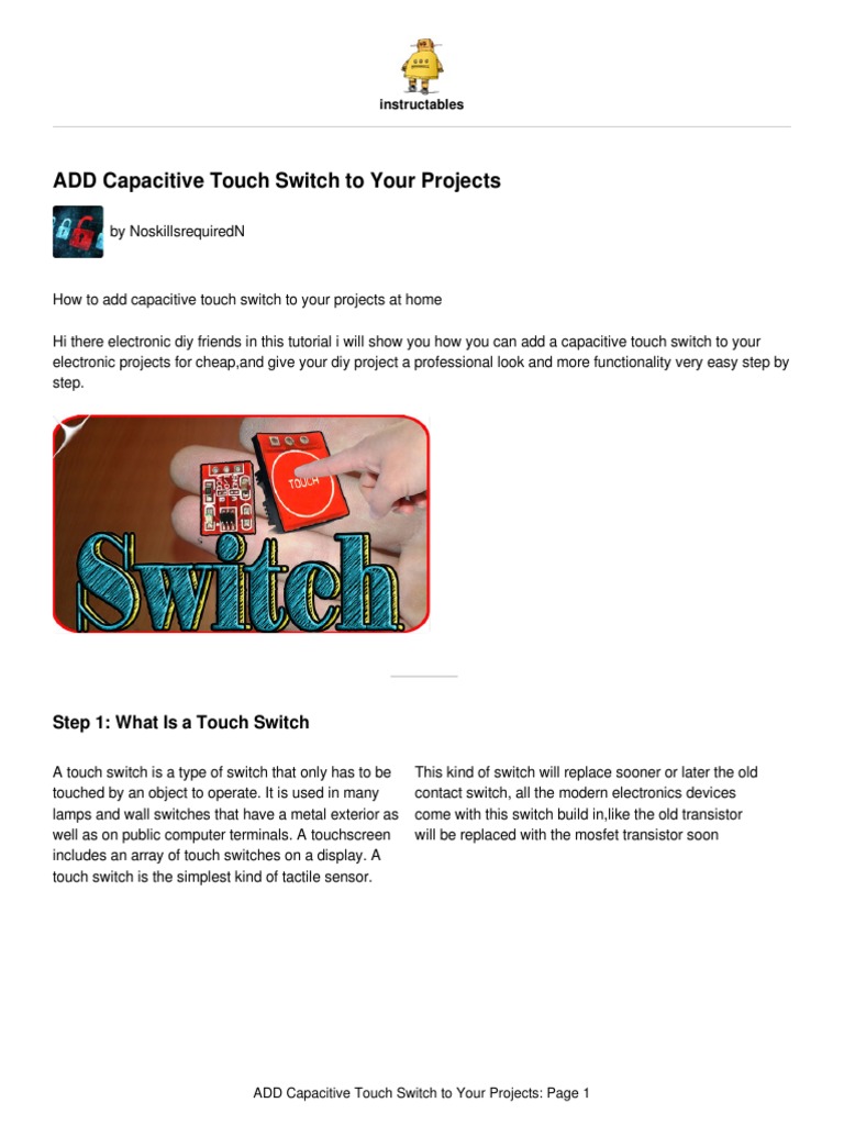 Add Capacitive Touch Switch to Projects | PDF | Switch | Capacitor