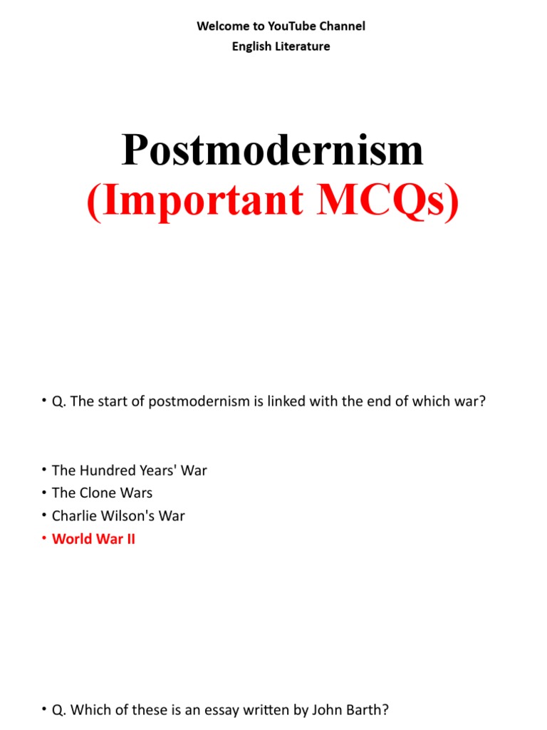 Postmodern Literature Important Multiple Choice Questions | PDF ...