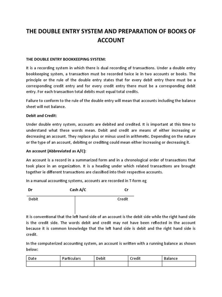 The Double Entry System and Preparation of Books of Account | PDF ...