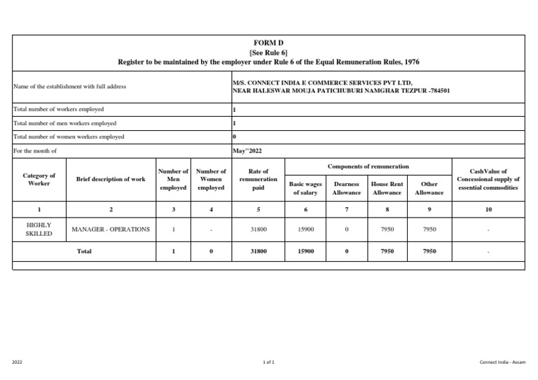 05-2022, CI - Assam - Form D, ER Act | PDF | Salary | Economies