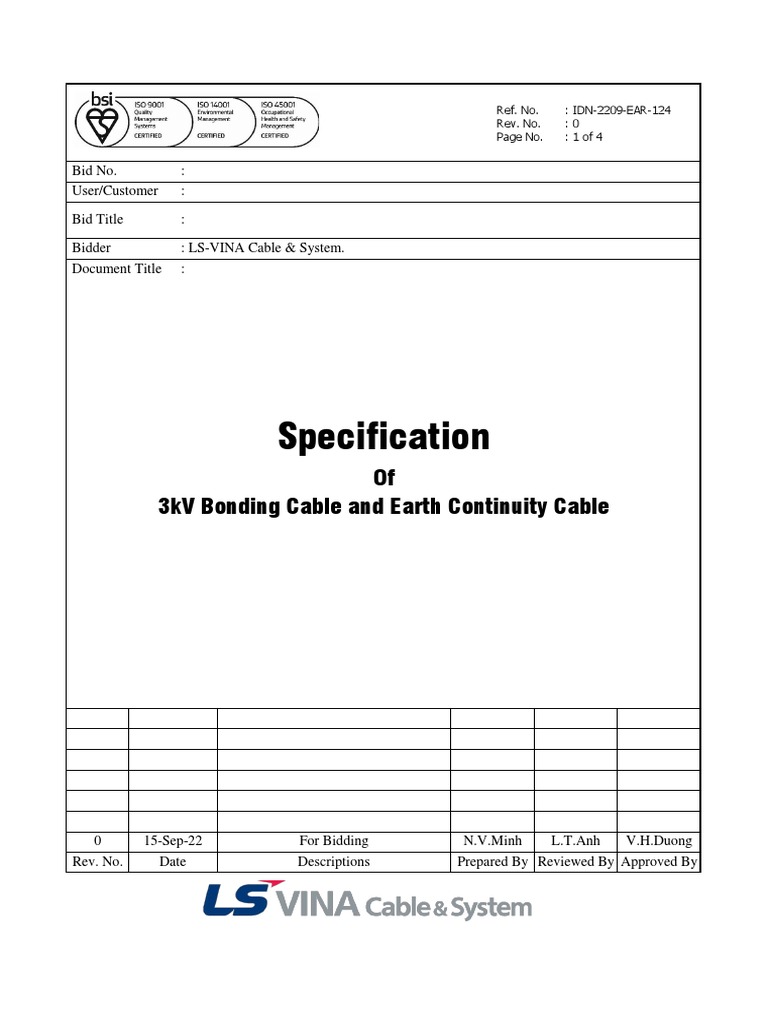 Specification With Drawing For 240sqmm Bonding Cable | PDF | Insulator ...