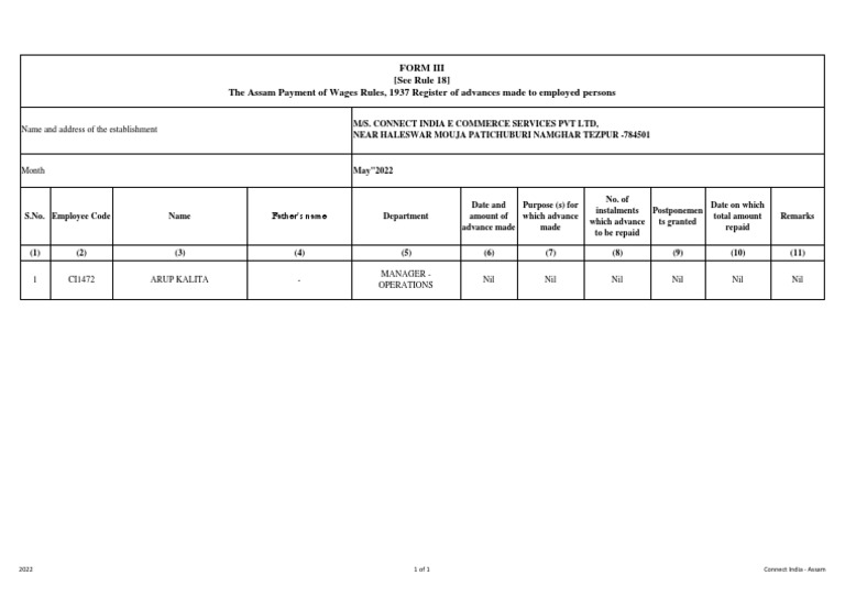 05-2022, CI - Assam - Form III, PoW Act | Download Free PDF | Employee ...